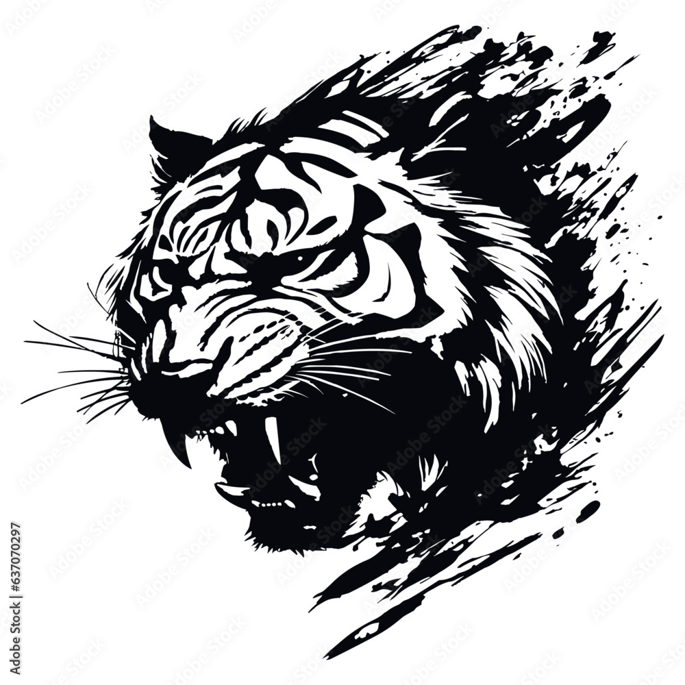 Angry tiger Roaring vector art, isolated on transparent background ...