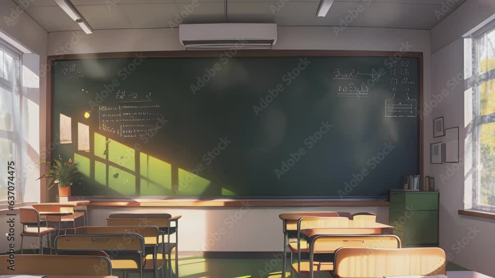empty school or university classroom with neat desks and chairs ...
