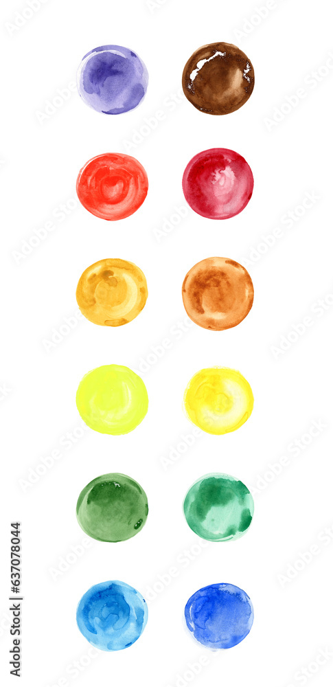 Watercolor circle ball background palette . Hand-draw painting. Close ...