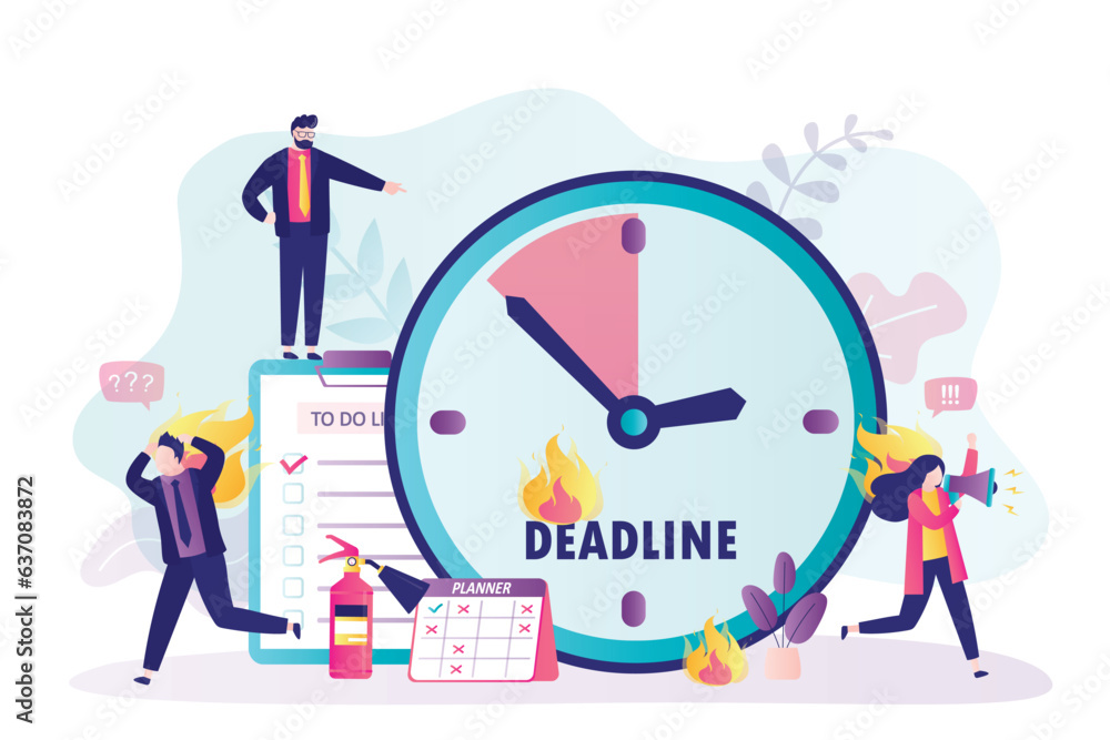 Vetor de Work deadline, stressed office workers bad time management ...