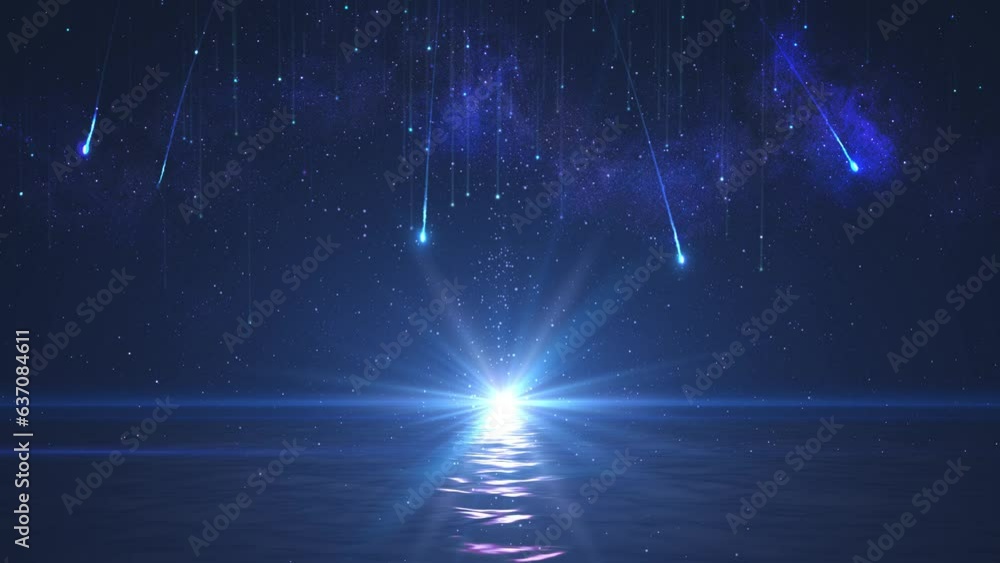 Meteors falling on beautiful blue ocean twinkling ocean wave with blue ...