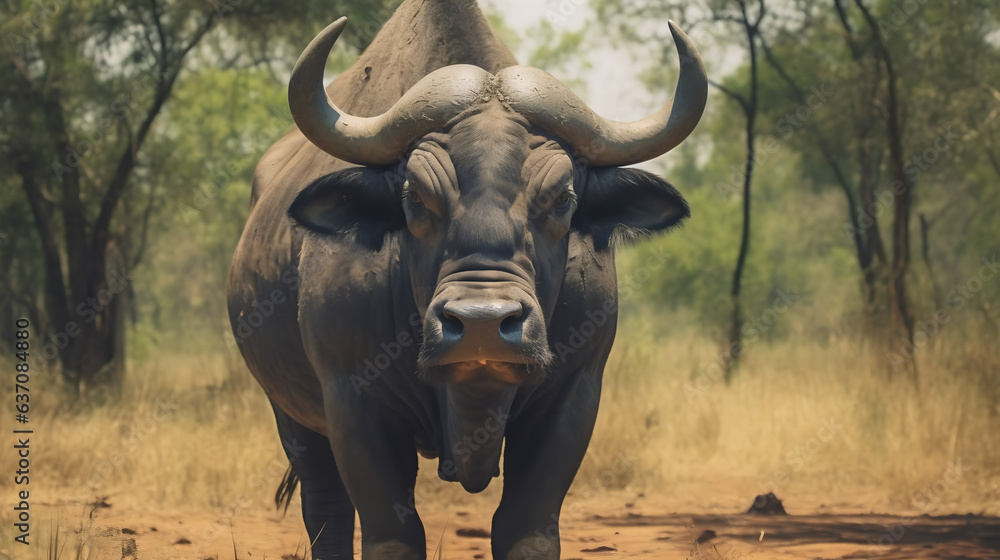 Buffle africain, face à la caméra, hyper-détaillé, en haute définition ...