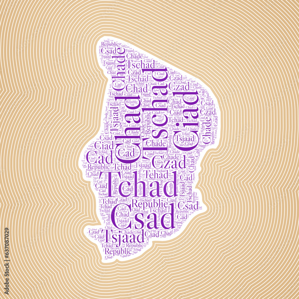 Chad shape formed by country name in multiple languages. Chad border on ...
