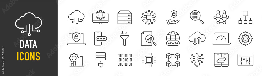 Data web icons in line style. Statistics, analysis, database, server ...