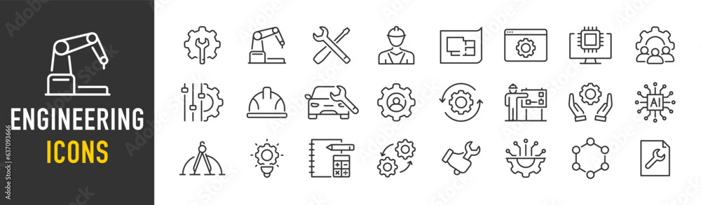 Engineering web icons in line style. Manufacturing, engineer, tools ...