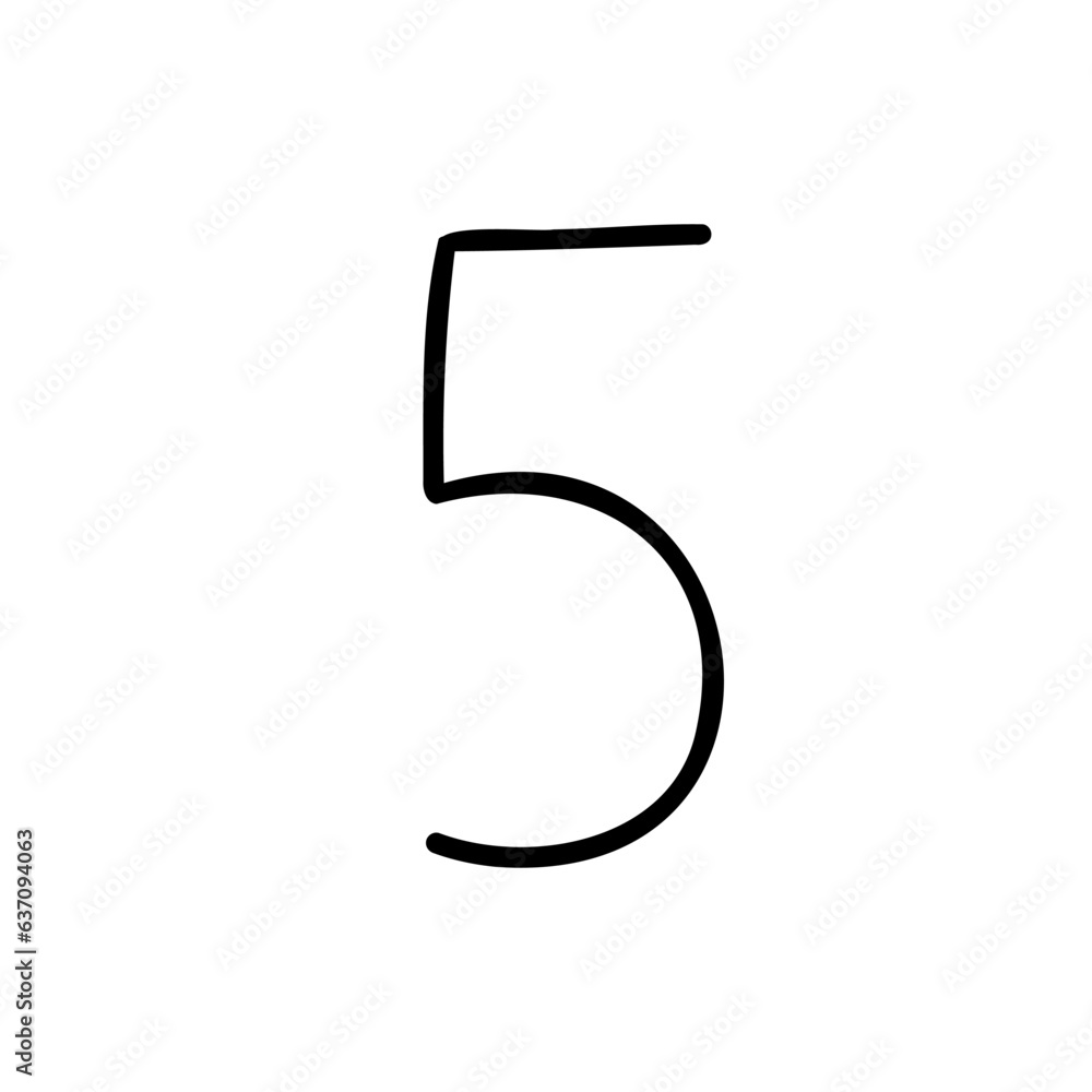 Digit number five 5 light font symbol in hand drawn doodle style ...
