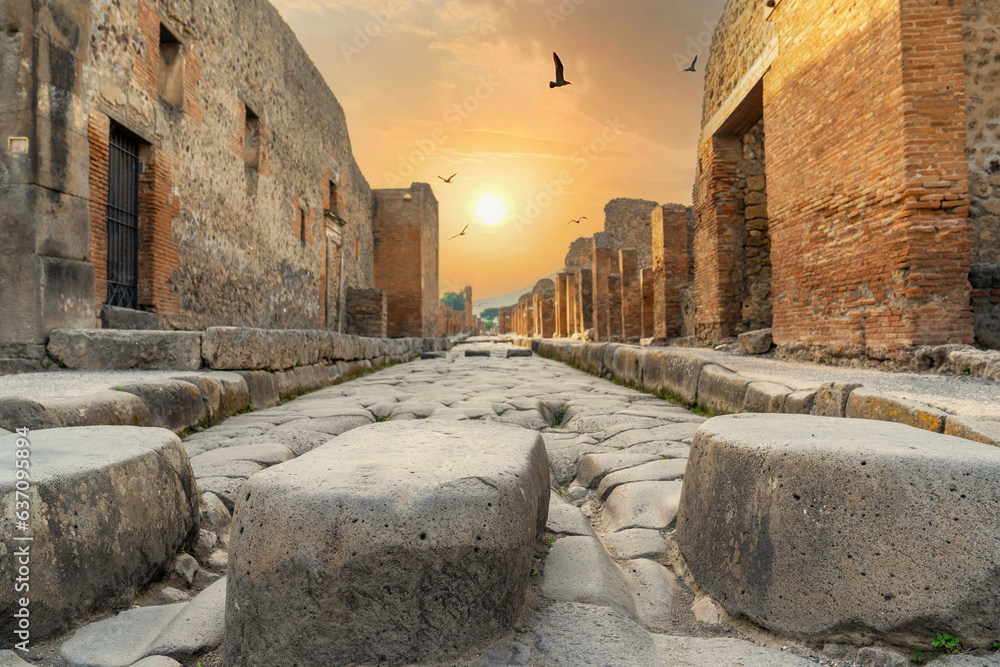 Famous ancient city of Pompeii (Scavi di Pompei) near Naples. The city ...