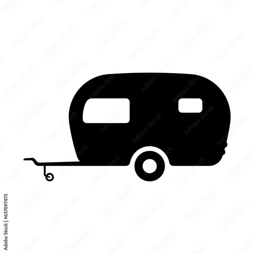 Caravan icon. Motorhome, camper. Black silhouette. Side view. Vector ...
