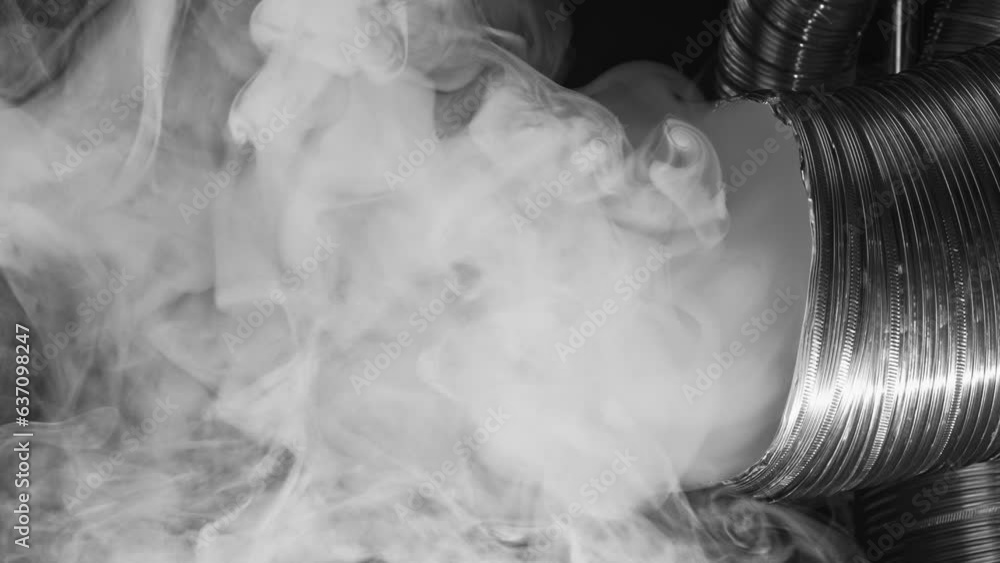 Smoke exhaust. Industrial smog. Air pollution. White toxic fume ...