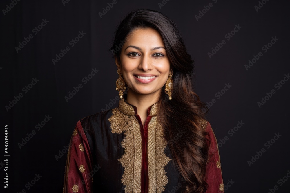 Group portrait of an Indian woman in her 30s wearing sherwani in a ...