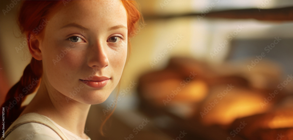Captivating redhead baker, petite with freckles, cheeks flushed in ...