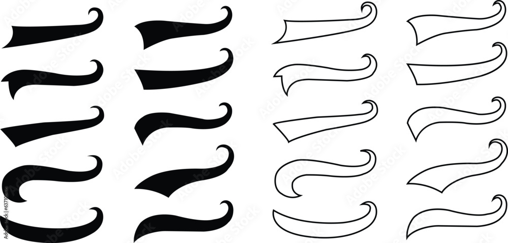 Sporty swirling tail football and baseball typography swashes icons set ...