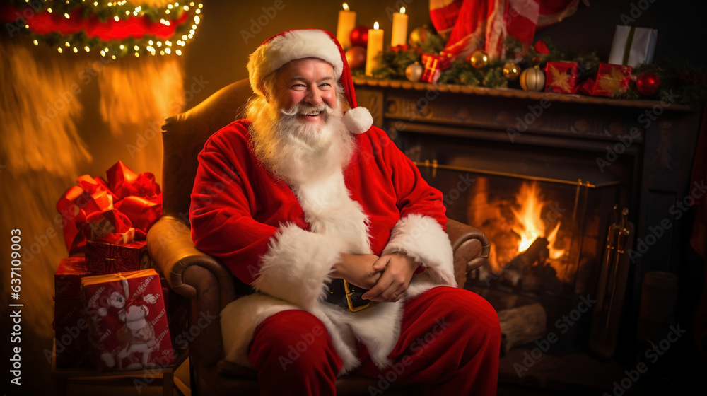 Santa, embodying the essence of relaxation, sits with a heap of ...
