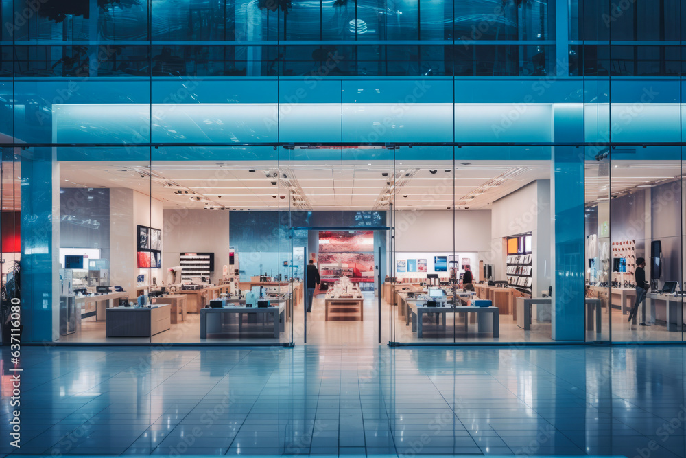 Consumer Electronics Store in a Mall: A sleek and modern exterior with ...
