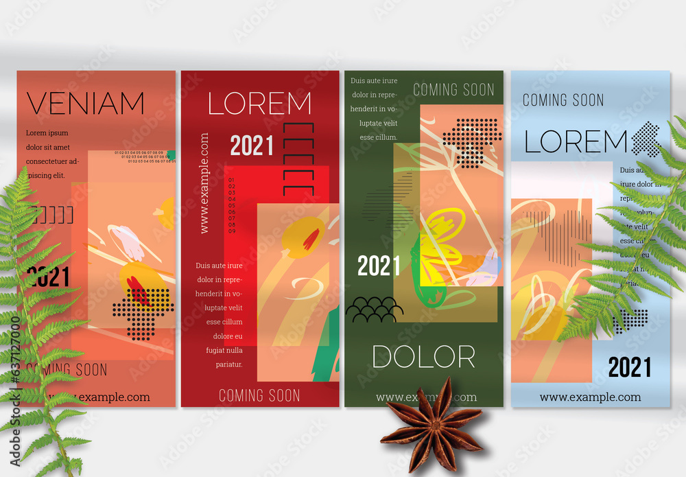 Flyer Layout with Geometric Shapes and Bright Abstract Artistic Brush ...