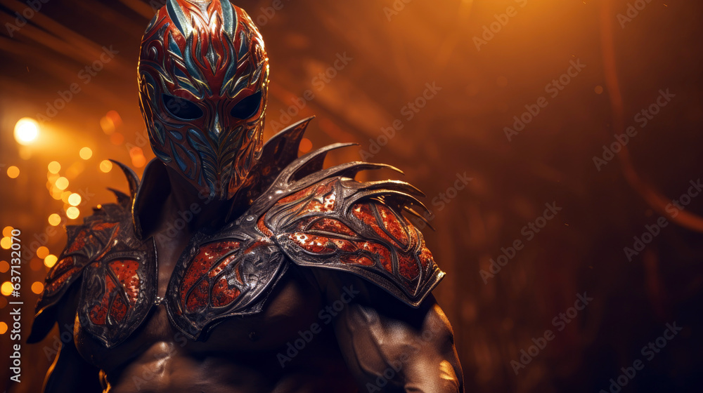 Masked Luchador wrestler in vibrant costume, striking a dynamic pose ...