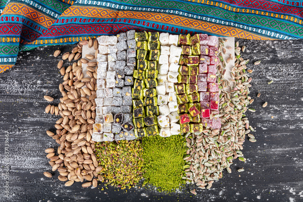 Turkish delight macro view. The famous oriental dessert marmalade with ...