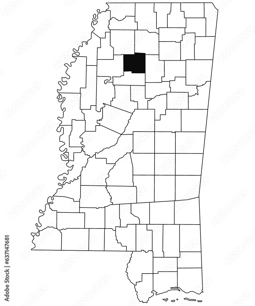 Map of yalobusha County in Mississippi state on white background ...