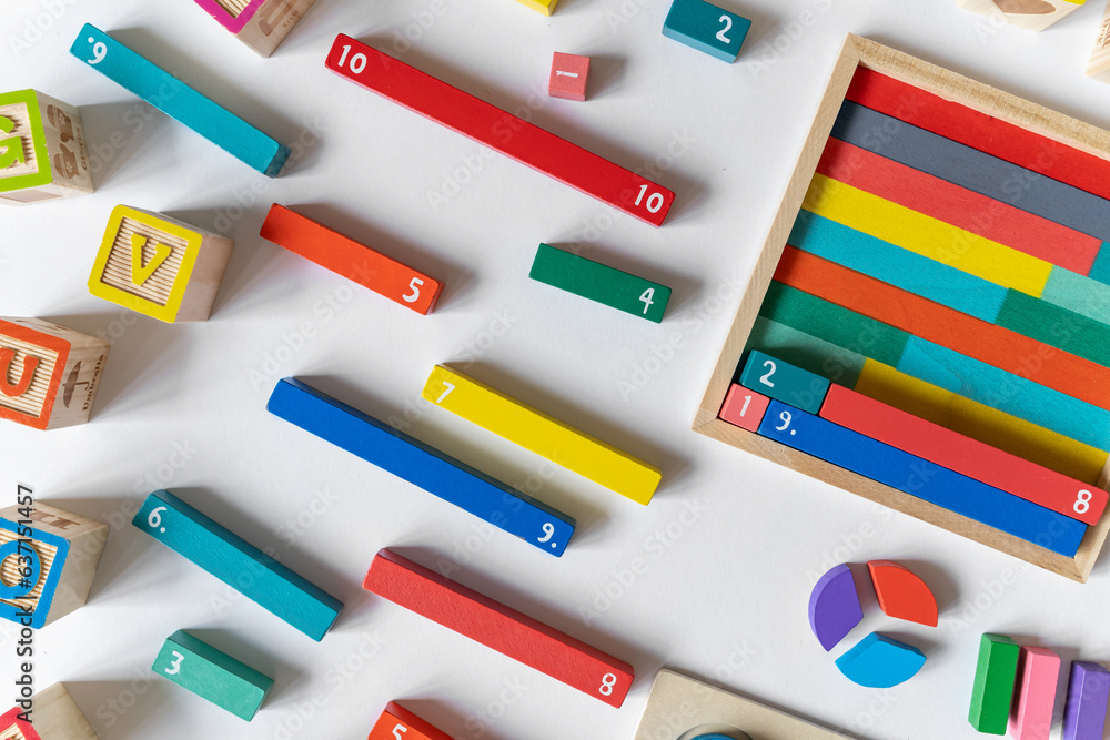 Сolorful math fractions on white background. interesting math for kids ...