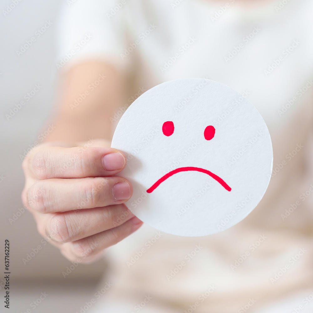 Woman show Unhappy Sad face paper, Mental health Assessment, Psychology ...