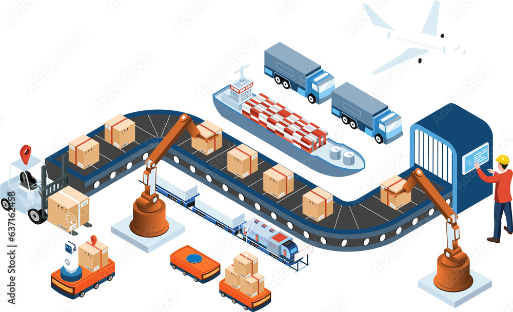 3d Isometric Global Logistics Network Concept With Transportation