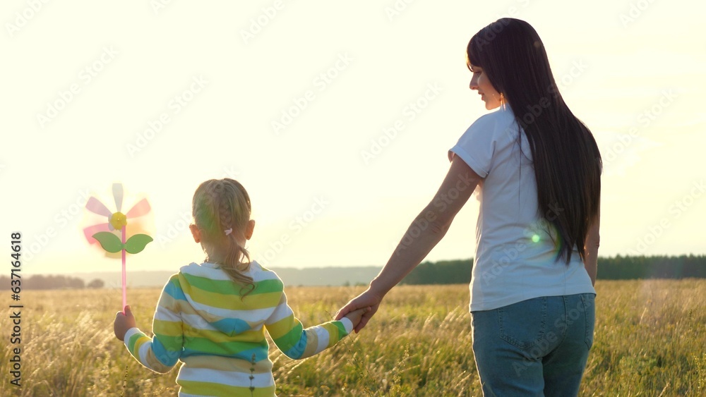 child dream joyful childhood fulfilled spin pinwheel field warm sun ...