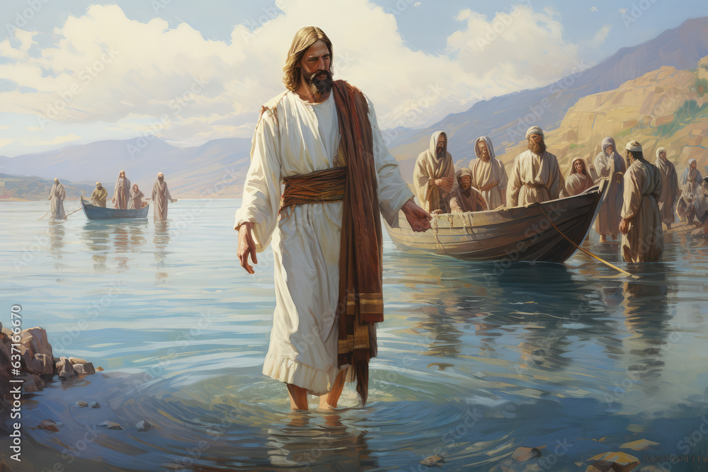 christ walking on water, jesus walk on water sea of galilee toward ...