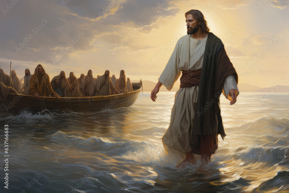 christ walking on water, jesus walk on water sea of galilee toward ...