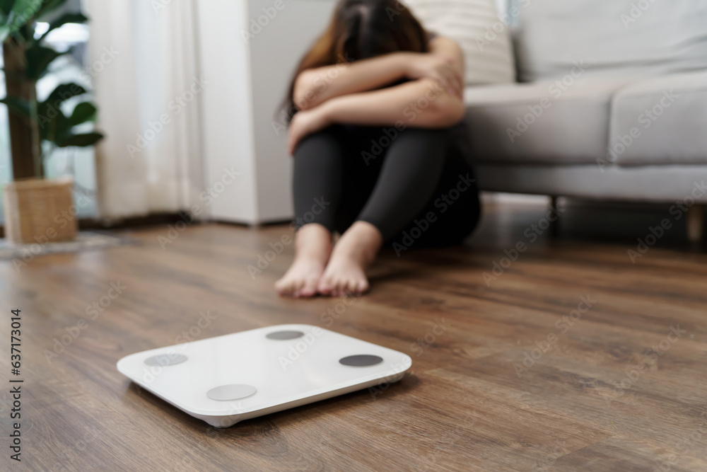 Sad woman with fat upset bored of dieting Weight loss fail Fat diet and ...