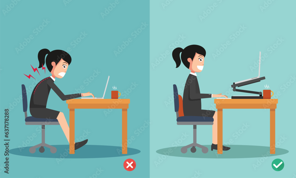 Ergonomics - Women correct and incorrect sitting posture when using a ...