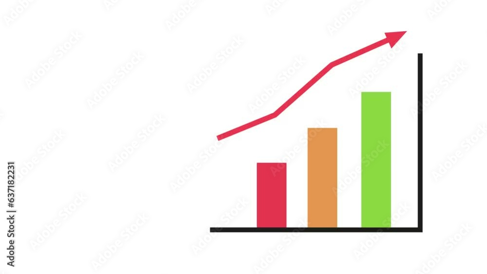 Animated illustration of colorful Bar chart with arrow growing up ...