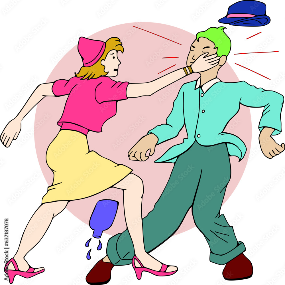 Man gets slapped simple flat vector character illustration. Stock ...