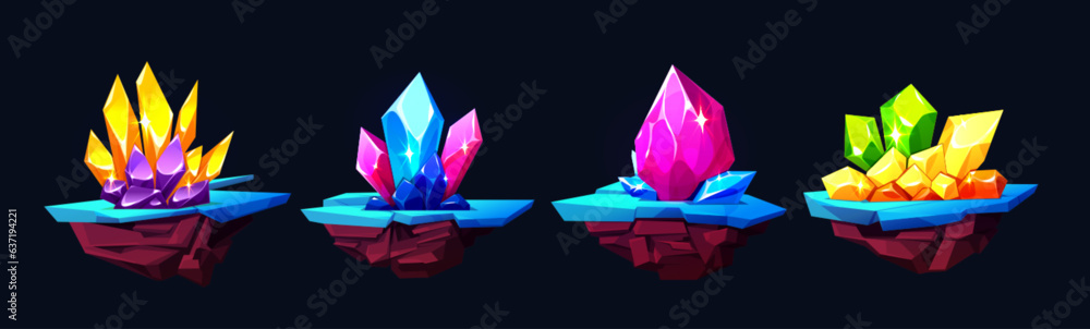 Clusters of gemstone crystals sticking out of ice covered ground ...