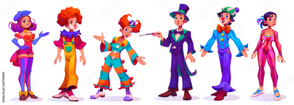 Circus cartoon characters set - vector illustration of various cirque ...