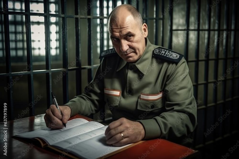 A prison guard guards prisoners in the cells of a maximum security ...