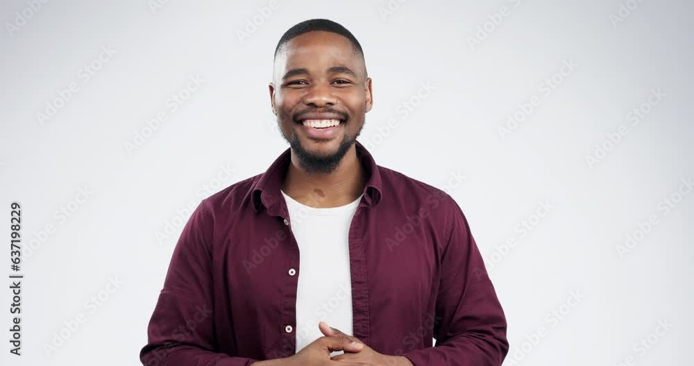 Thank you, communication and portrait of black man sign language ...