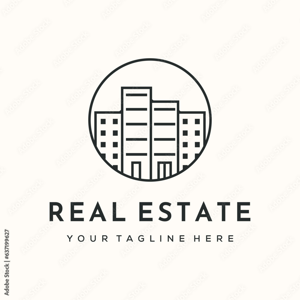 real estate land project line art logo vector minimalist illustration ...