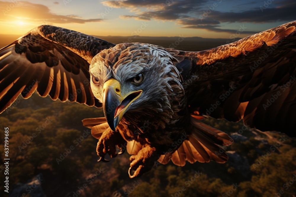 Bird's Eye View: A soaring eagle, the keen eyes of a predator observing ...