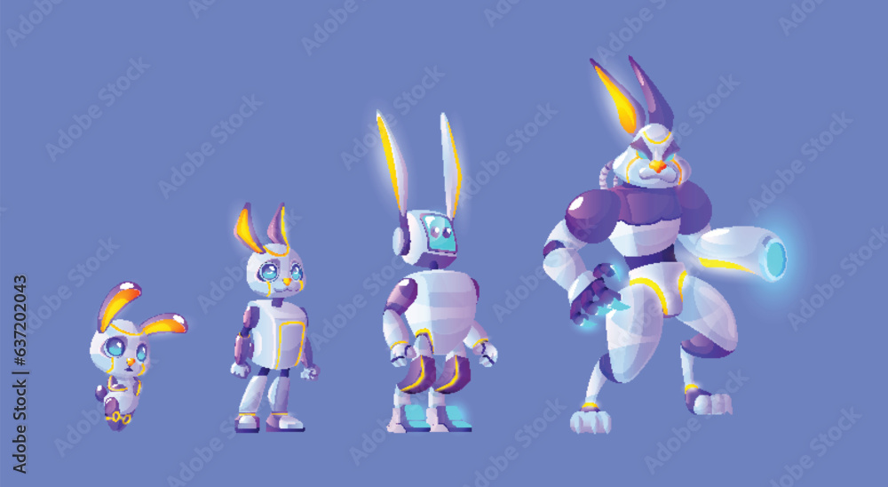 Cute Ai Robot Level Evolution Vector Tech Character Technology Upgrade