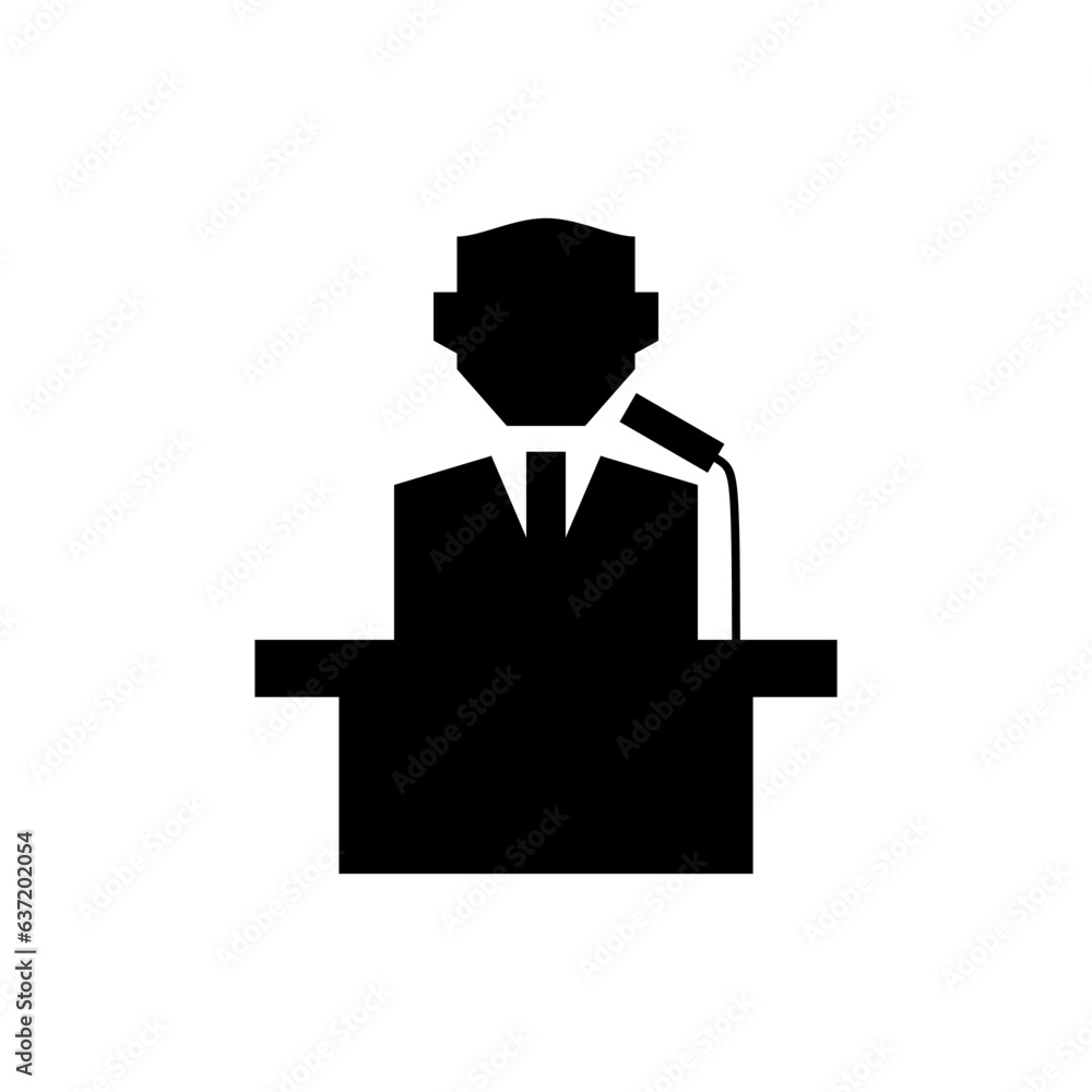 Political campaign speech on pulpit in silhouette icon style. Vector ...