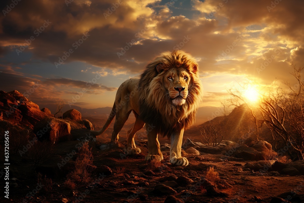 Lion Majesty: A regal lion , dynamic moving, full-body, its powerful ...