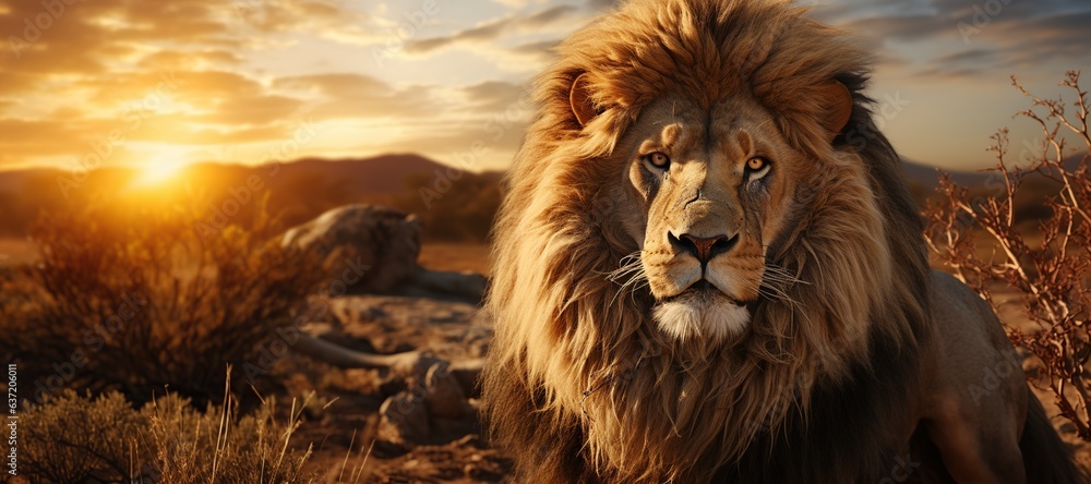 Lion Majesty: A regal lion , dynamic moving, full-body, its powerful ...