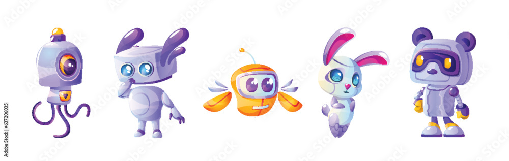 Cartoon set of animal robot characters isolated on white background ...
