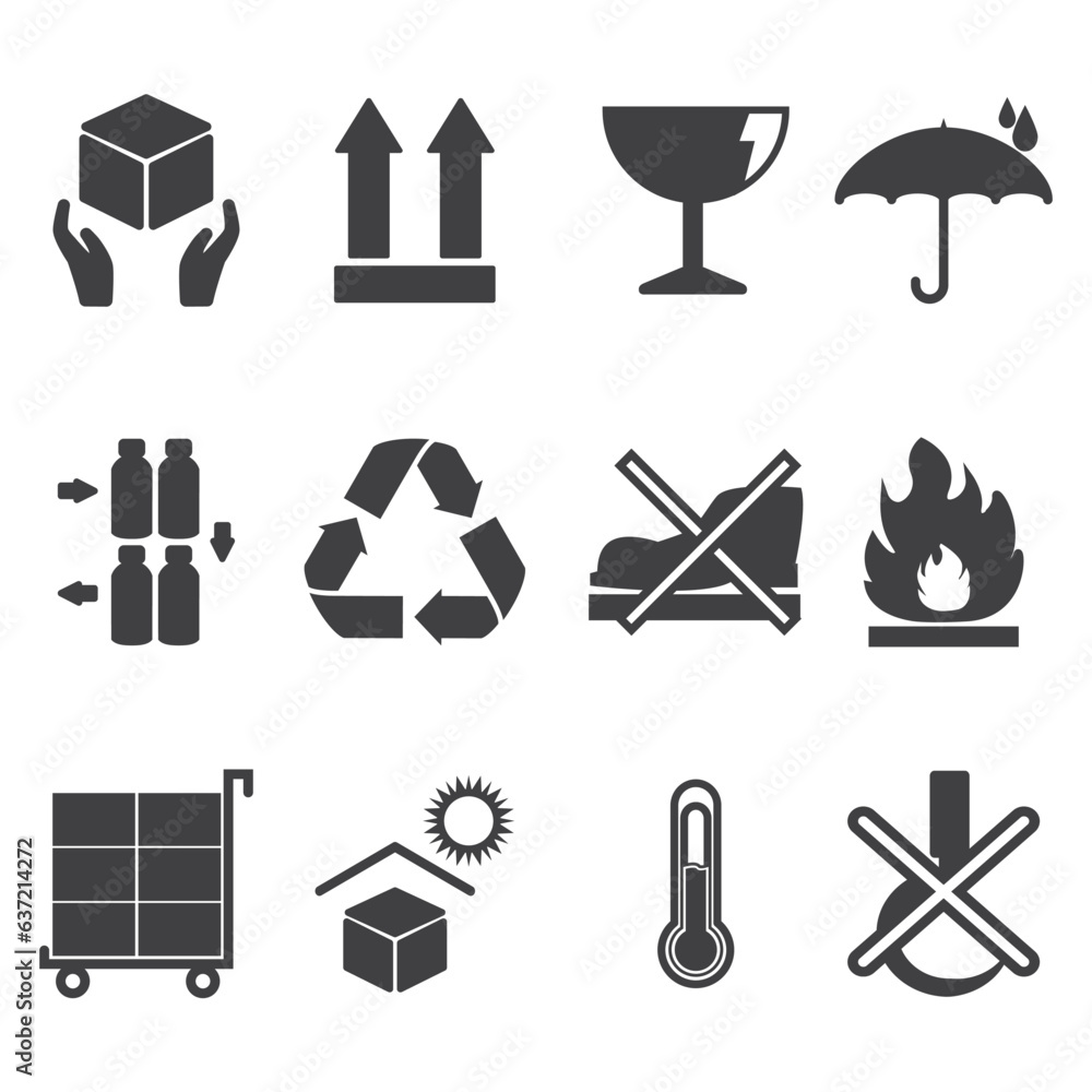 Set of packaging products design symbol, Fragile package icons, handle ...