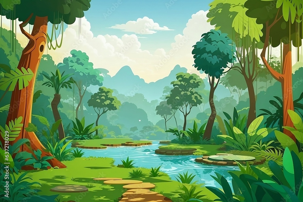 Vector wild background forest illustration with cartoon trees amp ...