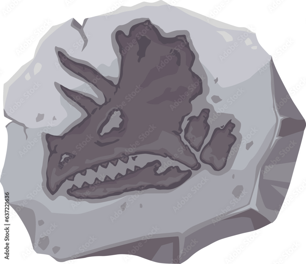 Dinosaur fossil, ancient stone triceratops skull imprint. Cartoon dino ...