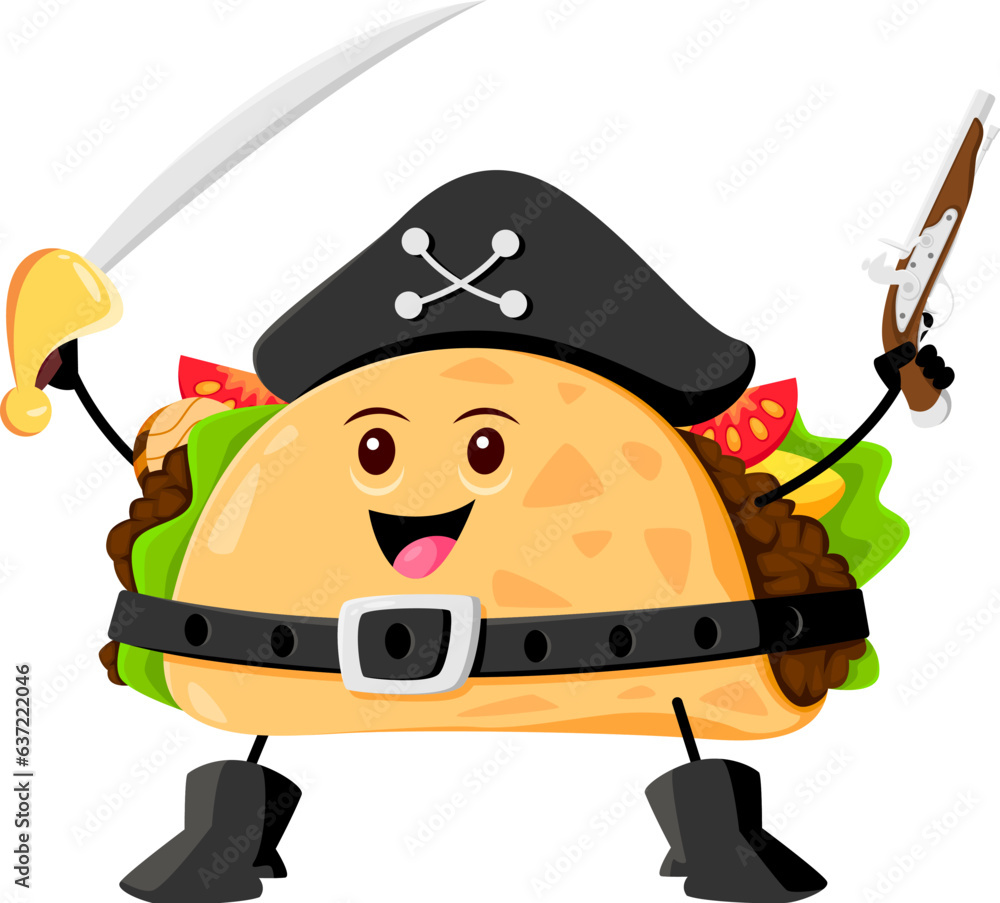 Cartoon taco pirate and corsair tex mex mexican food character ...
