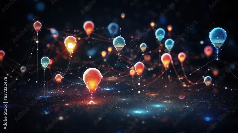 Floating bubbles containing icons representing different modes of ...