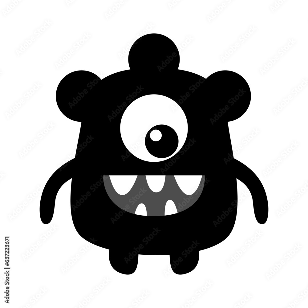 Monster. Happy Halloween. Cute head face with ears, fangs. Black ...