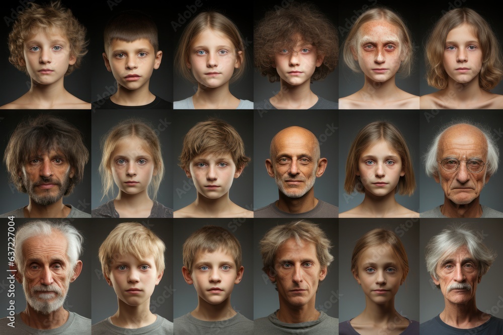 Journey from childhood to adulthood, captured in portraits. Concept of ...